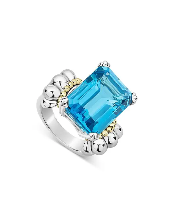 Lagos Sterling Silver And 18k Yellow Gold Glacier Blue Topaz Ring - Blue/silver