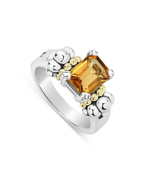 Lagos Sterling Silver & 18k Yellow Gold Citrine Ring - Orange/silver