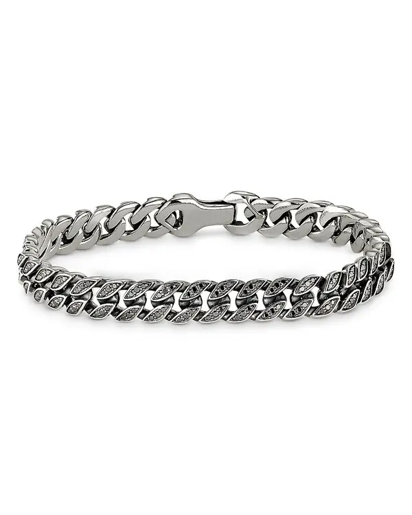 David Yurman Curb Chain Bracelet With Black Diamonds - Silver