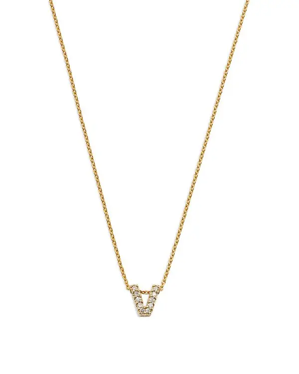 Roberto Coin 18k Yellow Gold And Diamond Initial Pendant Necklace - V