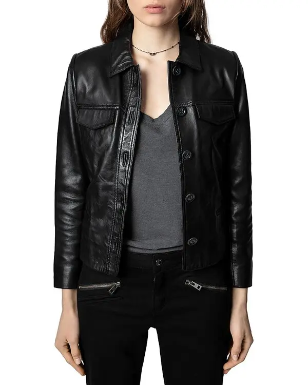 Zadig&Voltaire Liam Leather Button-up Jacket - Black