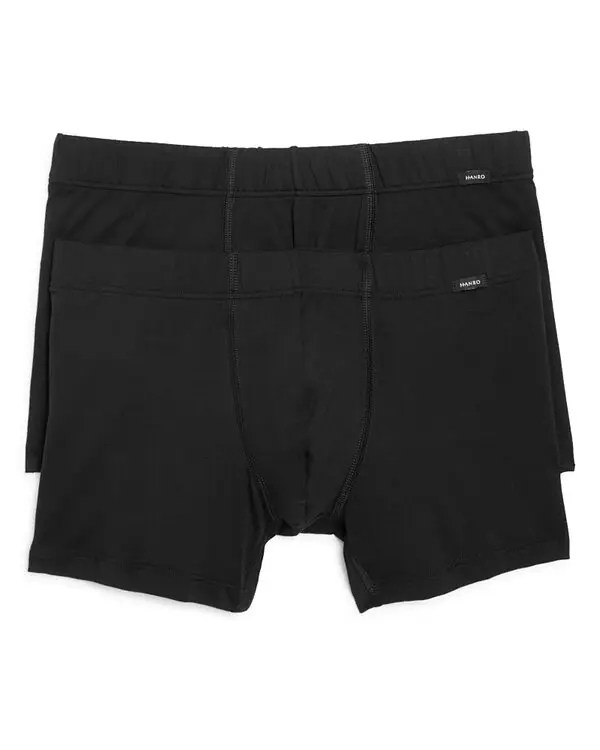 Hanro Cotton Essentials Covered Waistband Boxer Briefs, Pack Of 2 - Black