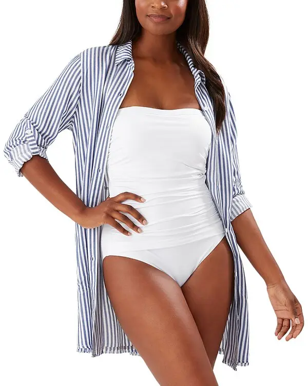 Tommy Bahama Stripe Boyfriend Shirt Swim Cover-up - Chambray