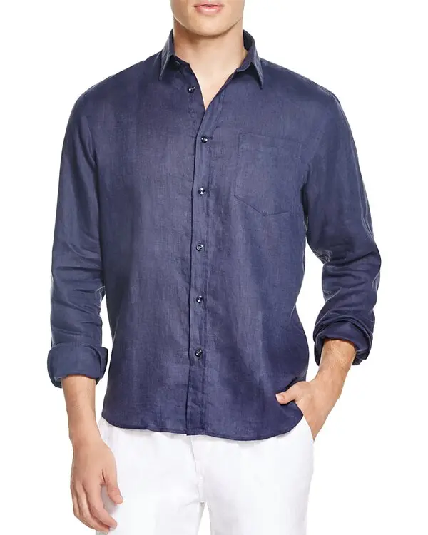 Vilebrequin Regular Fit Long Sleeve Linen Button Down Shirt - Navy