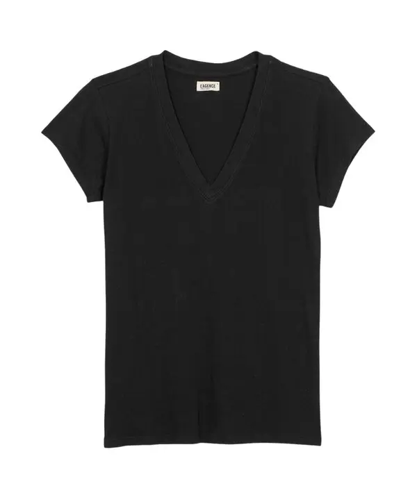 L'Agence Becca Cotton V-neck Tee - Black