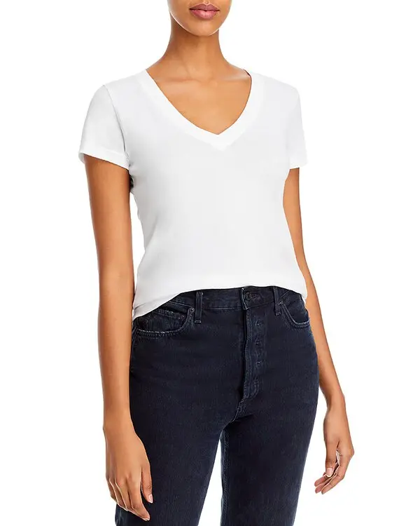 L'AGENCE Becca Cotton V-neck Tee - White
