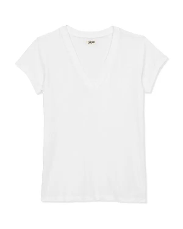 L'AGENCE Becca Cotton V-neck Tee - White