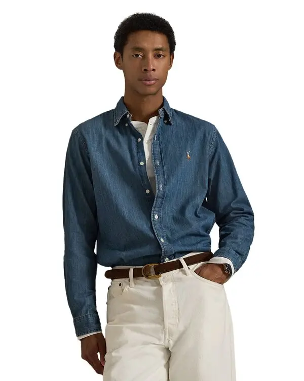 Polo Ralph Lauren Classic Fit Long Sleeve Denim Cotton Button Down Shirt - Blue