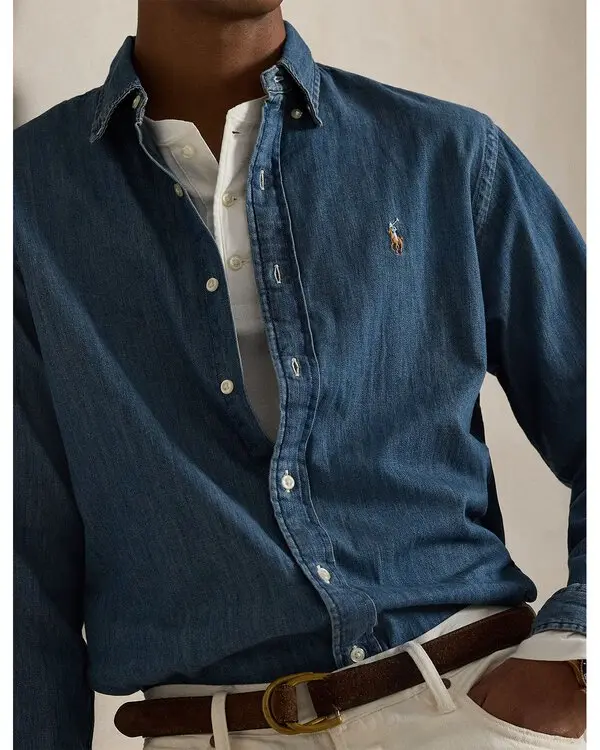 Polo Ralph Lauren Classic Fit Long Sleeve Denim Cotton Button Down Shirt - Blue