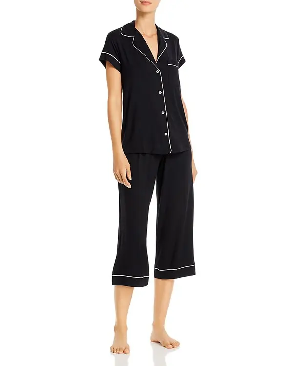 Eberjey Gisele Short Sleeve Crop Pajama Set - Black/sorbet Pink
