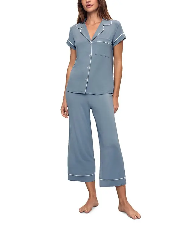 Eberjey Gisele Short Sleeve Crop Pajama Set - Faded Denim