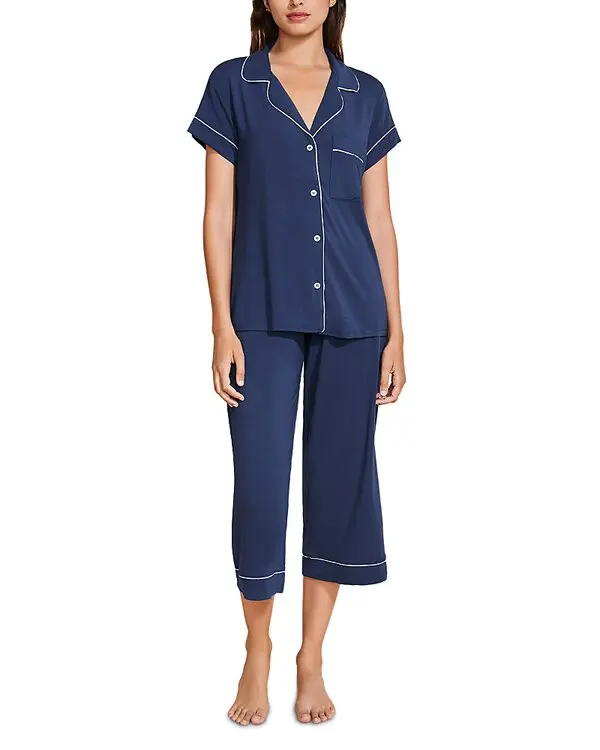 Eberjey Gisele Short Sleeve Crop Pajama Set - Navy/ivory