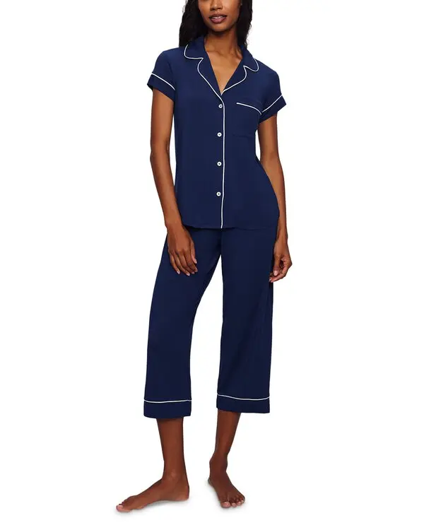 Eberjey Gisele Short Sleeve Crop Pajama Set - Navy/ivory