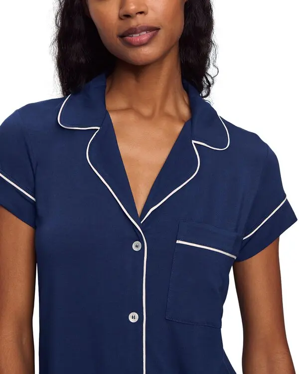 Eberjey Gisele Short Sleeve Crop Pajama Set - Navy/ivory