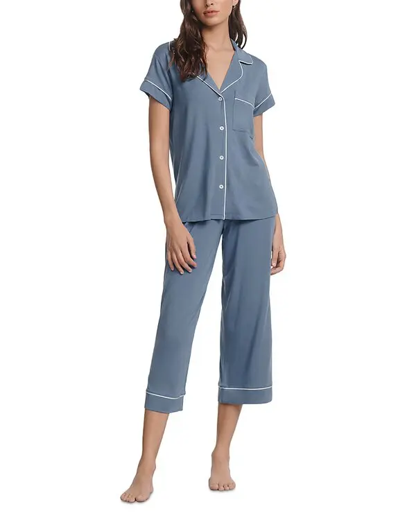 Eberjey Gisele Short Sleeve Crop Pajama Set - Slate Blue