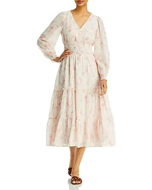 LUCY PARIS Floral Print Smocked Midi Dress
