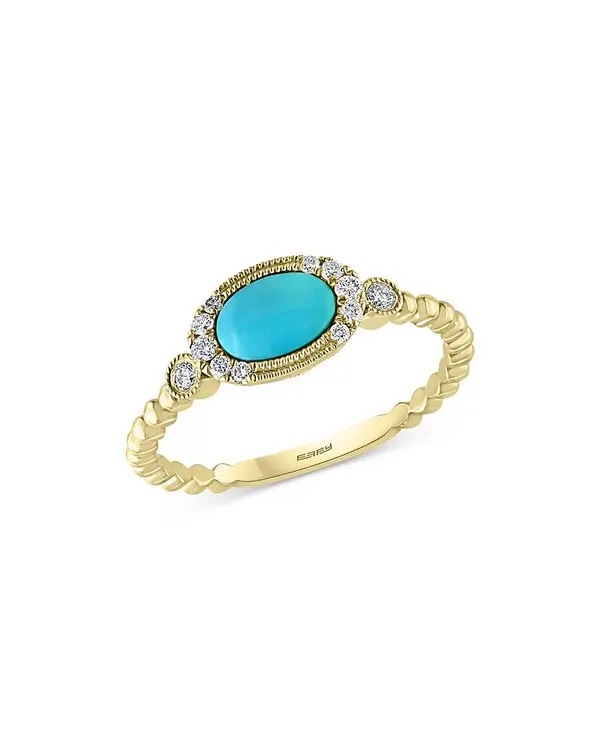 Bloomingdale'S Turquoise & Diamond Ring In 14k Yellow Gold - Blue/gold