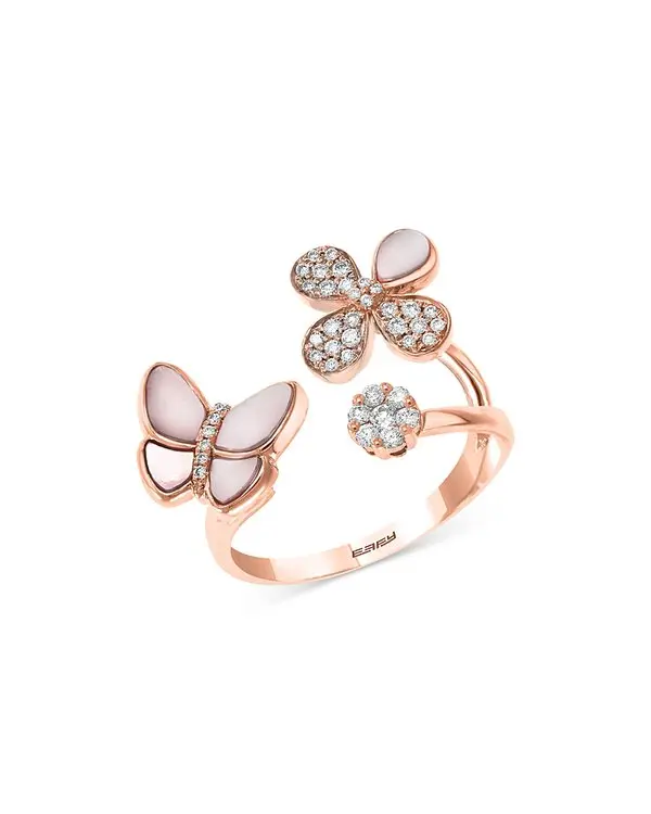 Bloomingdale'S Mother-of-pearl And Diamond Butterfly And Flower Ring - White/rose Gold