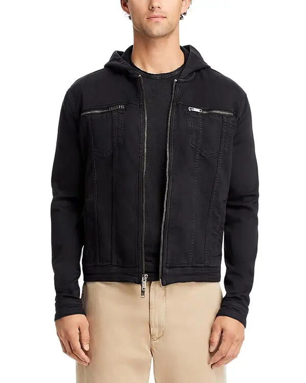 John Varvatos Hooded Zip-front Knit Jacket - Black