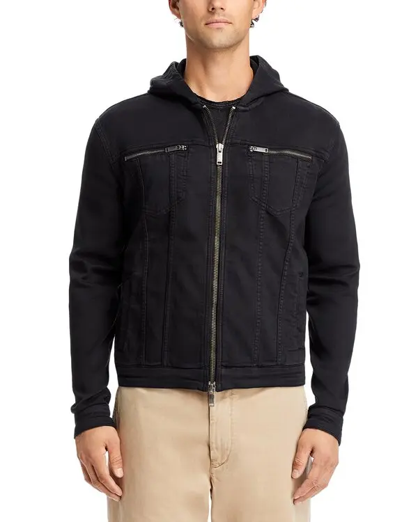 John Varvatos Hooded Zip-front Knit Jacket - Black