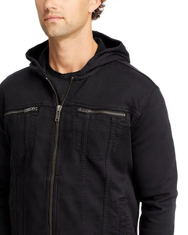 John Varvatos Hooded Zip-front Knit Jacket - Black