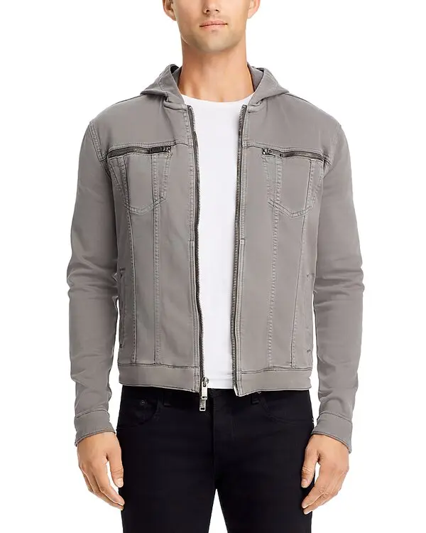 John Varvatos Hooded Zip-front Knit Jacket - Shark Gray