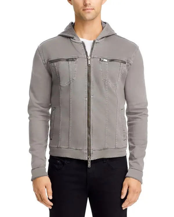 John Varvatos Hooded Zip-front Knit Jacket - Shark Gray