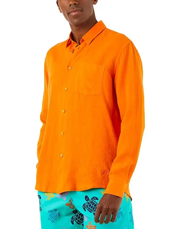 Vilebrequin Linen Solid Classic Fit Shirt - Apricot