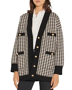 Sandro Dane Oversized Houndstooth Cardigan