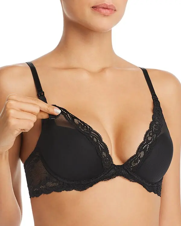 Natori Feathers Plunge Underwire Maternity Nursing Bra - Black