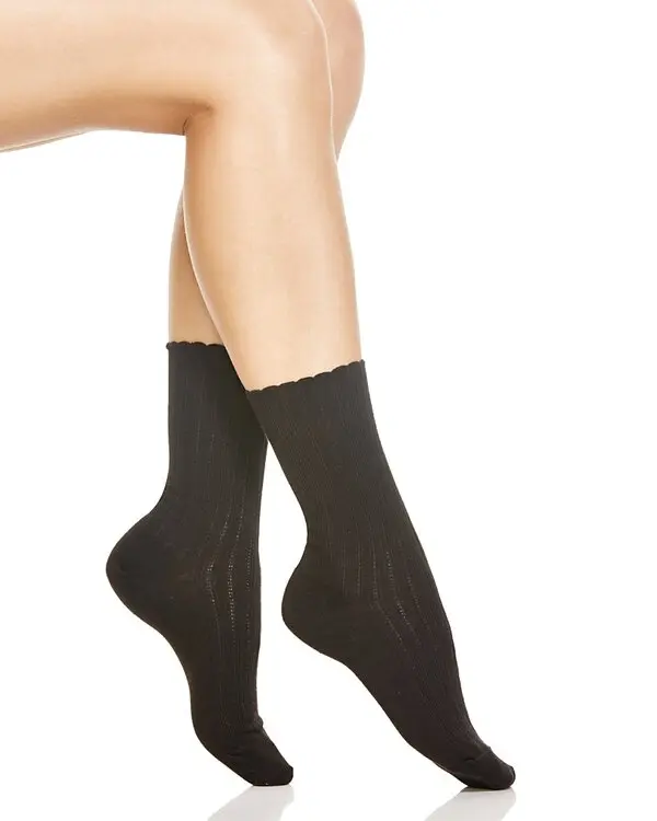 Hue Scalloped Pointelle Socks - Black