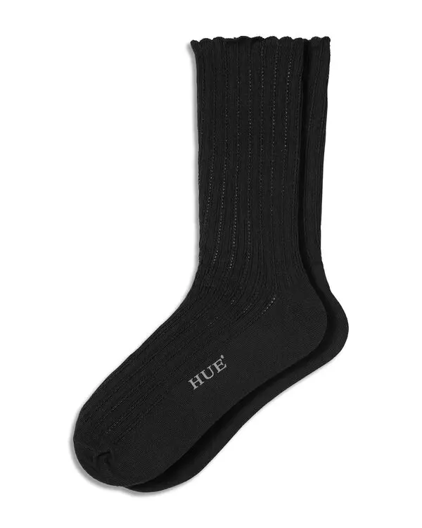 Hue Scalloped Pointelle Socks - Black
