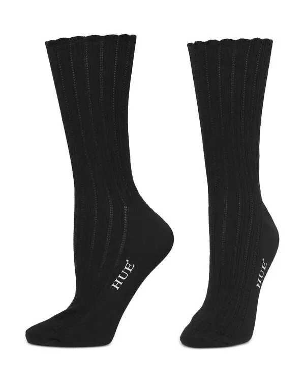 Hue Scalloped Pointelle Socks - Black