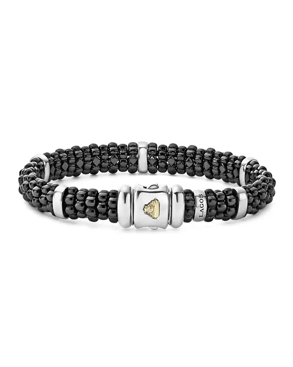 Lagos Caviar Ceramic And Sterling Silver Station Bracelet - Black