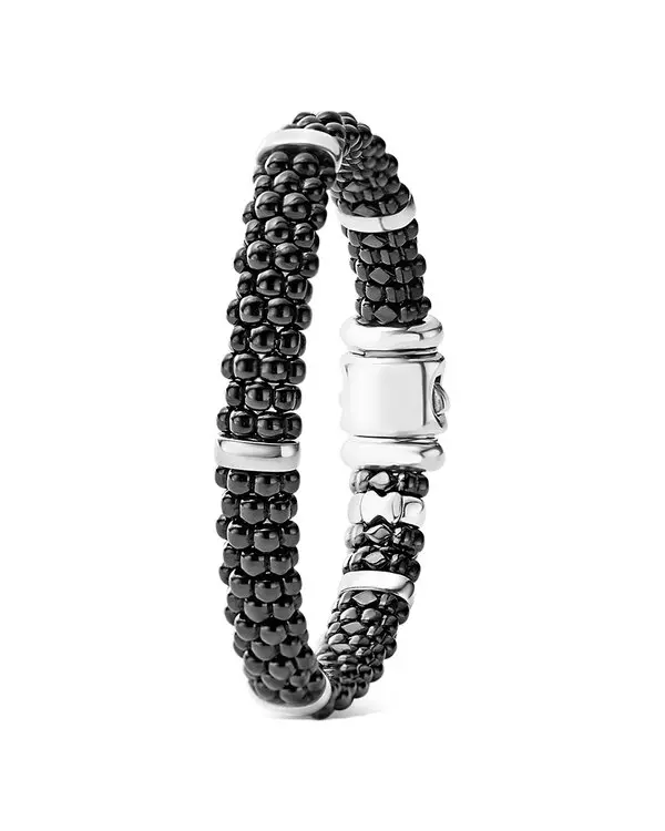 Lagos Caviar Ceramic And Sterling Silver Station Bracelet - Black