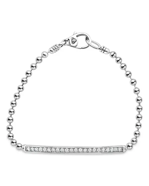 Lagos Sterling Silver Caviar Spark Diamond Bar Chain Bracelet - White/silver