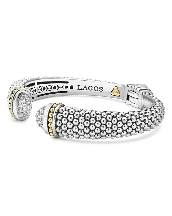 Lagos 18k Gold & Sterling Silver Caviar Diamond Cuff Bracelet - White/silver
