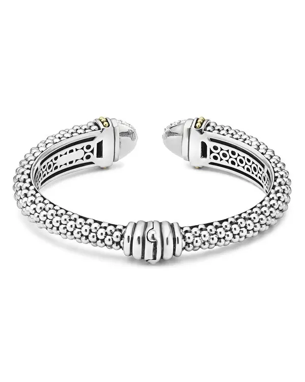 Lagos 18k Gold & Sterling Silver Caviar Diamond Cuff Bracelet - White/silver