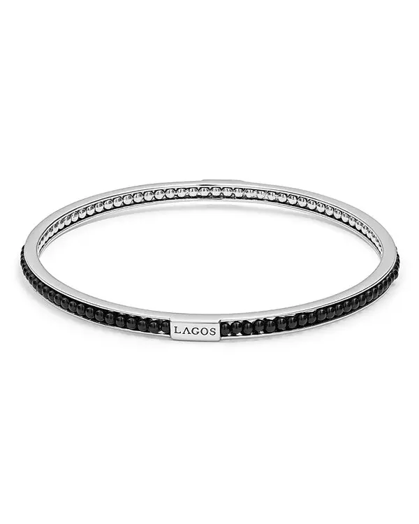 Lagos Sterling Silver Caviar Icon Onyx Bangle - Black/silver