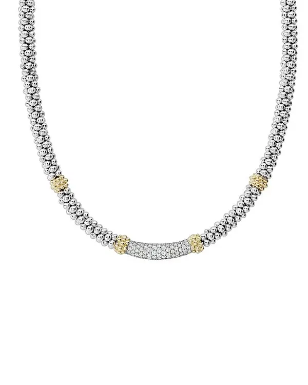 Lagos 18k Gold & Sterling Silver Diamond Lux Station Necklace - White/silver