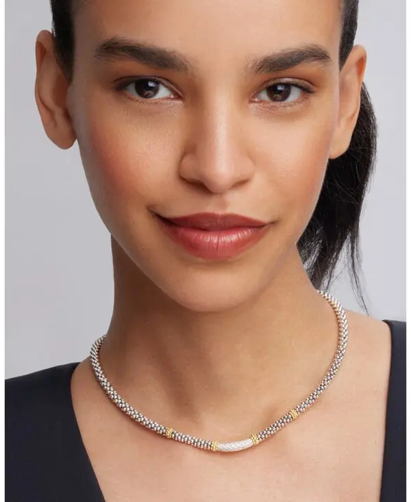 Lagos 18k Gold & Sterling Silver Diamond Lux Station Necklace - White/silver