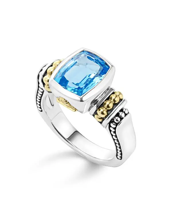 Lagos 18k Gold And Sterling Silver Rittenhouse Small Ring With Swiss Blue Topaz - Blue/silver