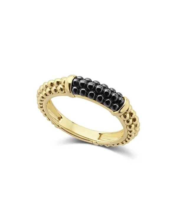 Lagos Gold & Black Caviar Collection 18k Gold & Ceramic Ring - Black/gold