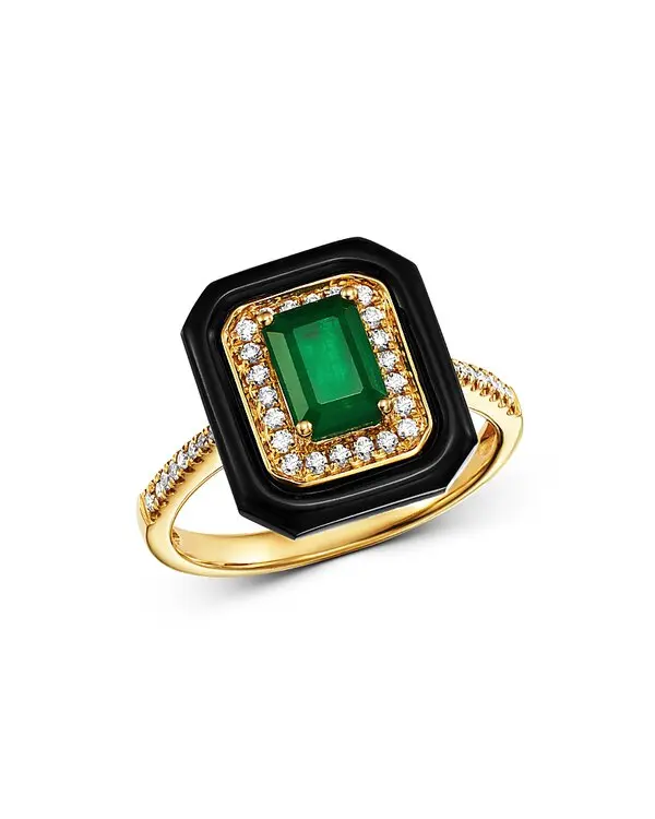 Bloomingdale'S Emerald, Black Onyx & Diamond Square Cocktail Ring In 14k Yellow Gold - Multi/gold