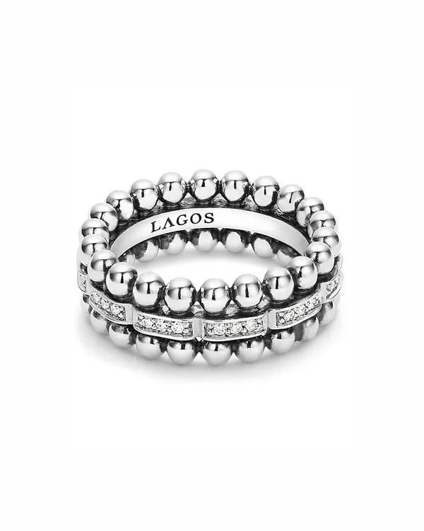 Lagos Sterling Silver Caviar Spark Diamond Band - White/silver