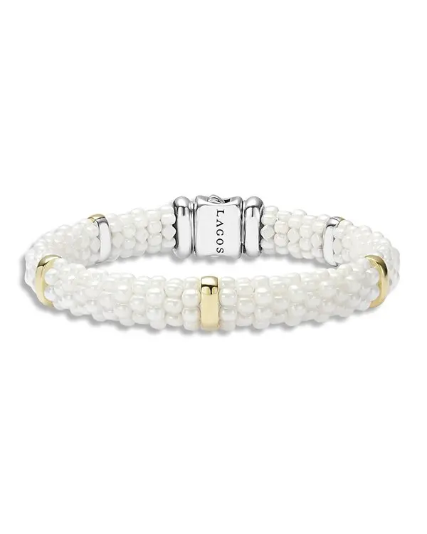 Lagos Caviar Ceramic And 18k Gold Bracelet - White