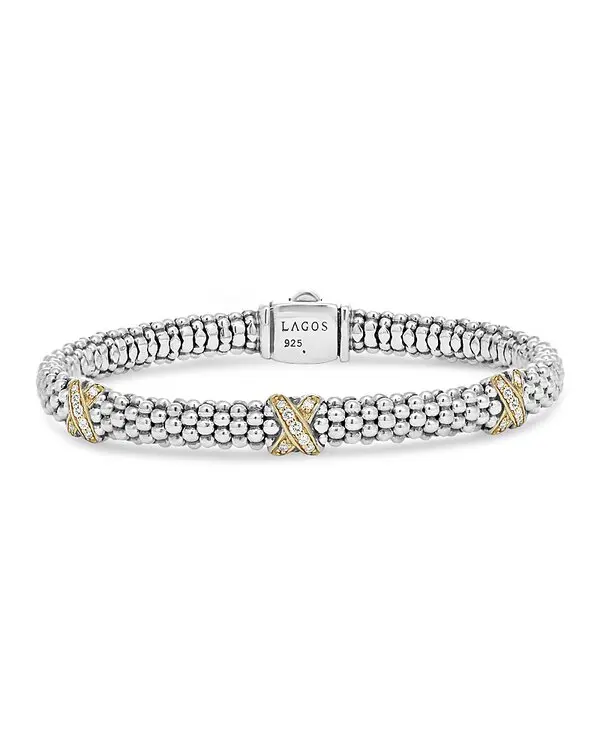 Lagos 18k Gold & Sterling Silver Diamond Rope Bracelet - White/silver