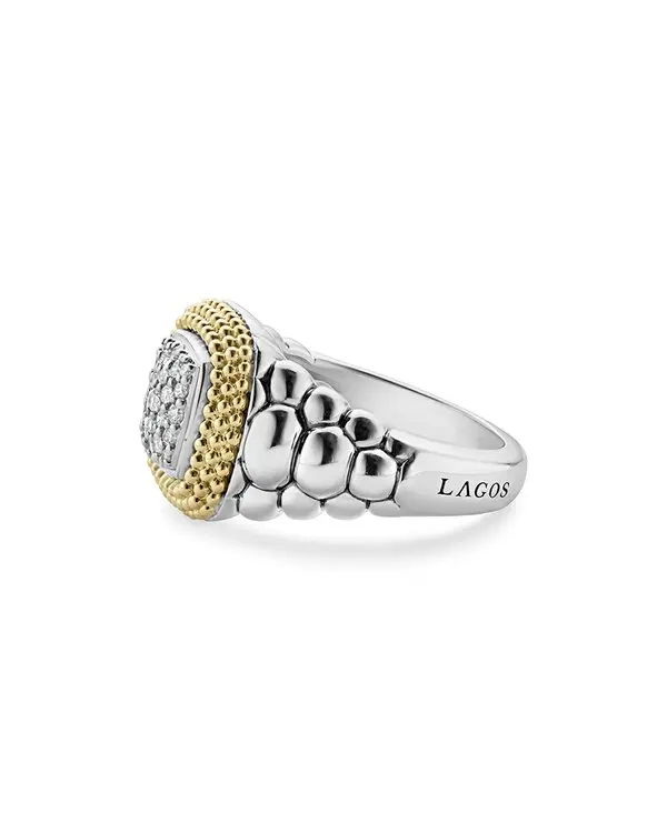 Lagos 18k Gold And Sterling Silver Diamond Lux Square Ring