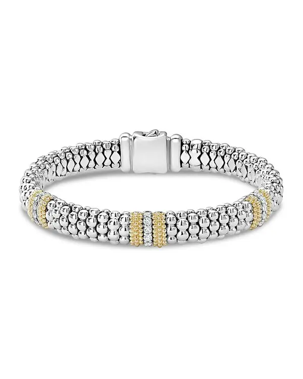 Lagos 18k Gold & Sterling Silver Diamond Lux Bracelet, 9mm - White/silver
