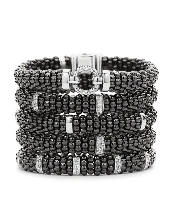 Lagos Black Caviar Ceramic Bracelet With Sterling Silver And Diamonds - White/black